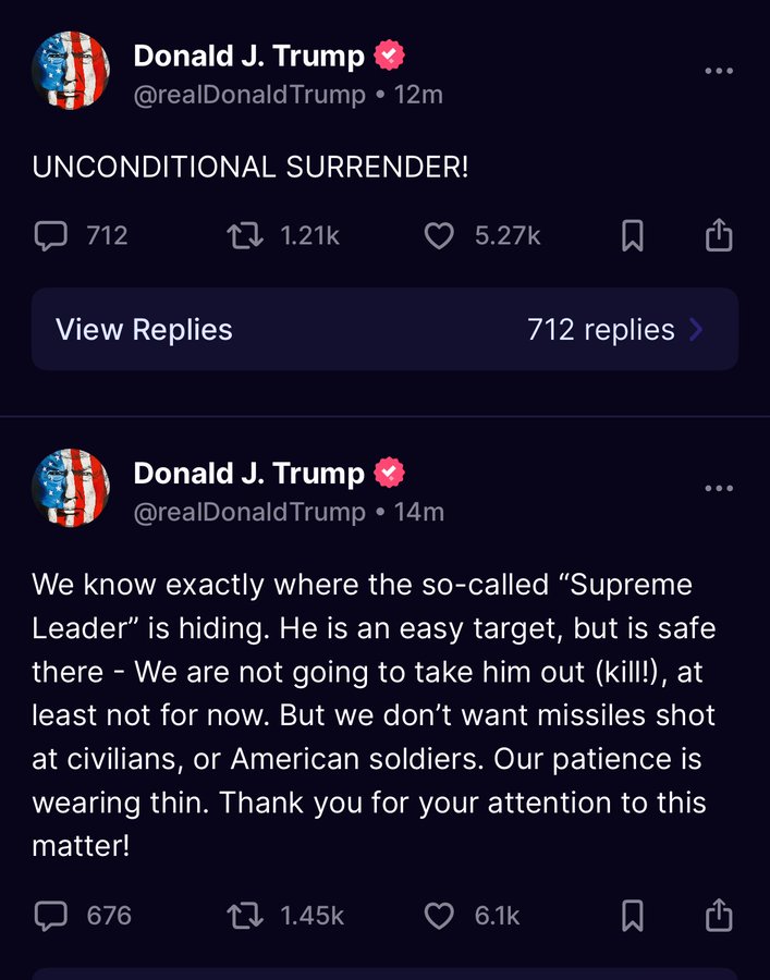 Tyrant Trump Issues Missive About “Unconditional Surrender” — WHEN DID ...